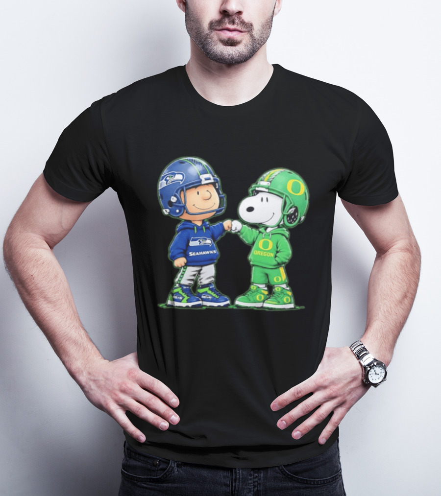 Peanuts Characters Seattle Seahawks Oregon Ducks Fist Bump Friendship Gear T-Shirt