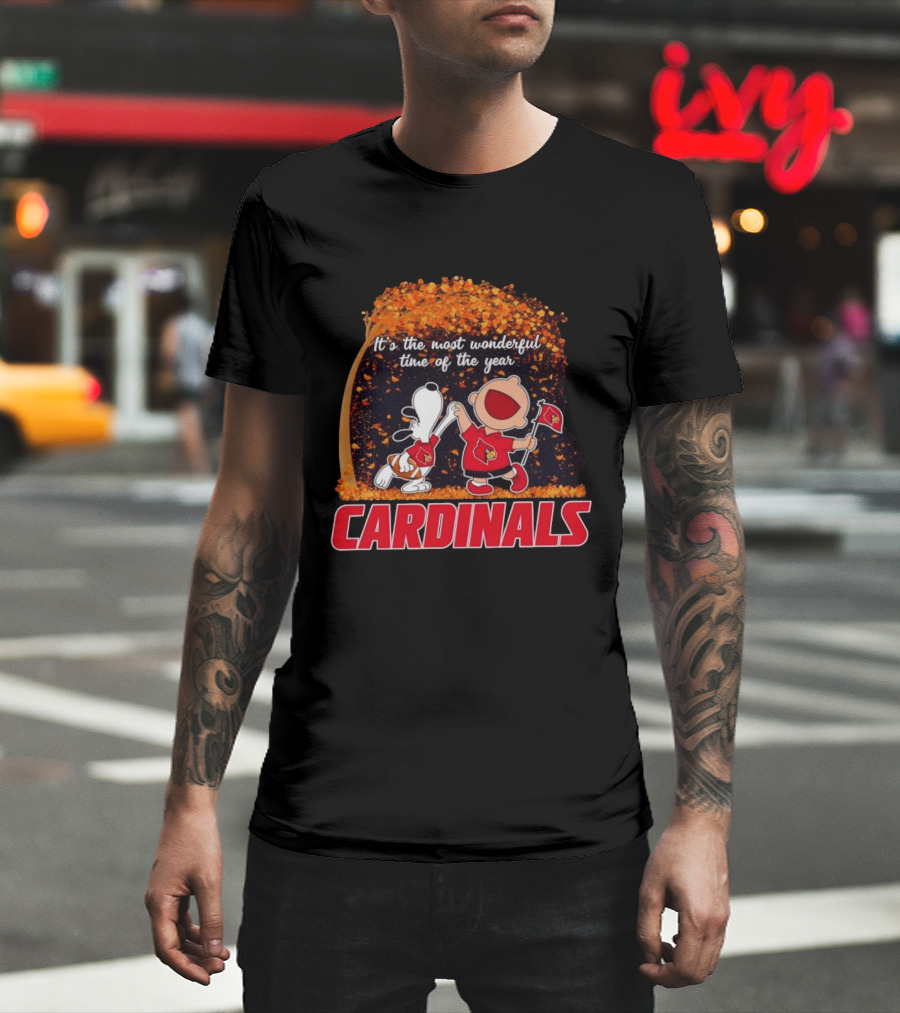 Snoopy Charlie Brown Dancing Louisville Cardinals Most Wonderful Time T-Shirt