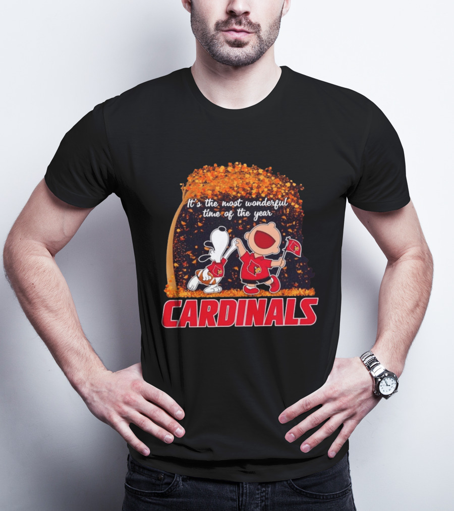 Snoopy Charlie Brown Dancing Louisville Cardinals Most Wonderful Time T-Shirt