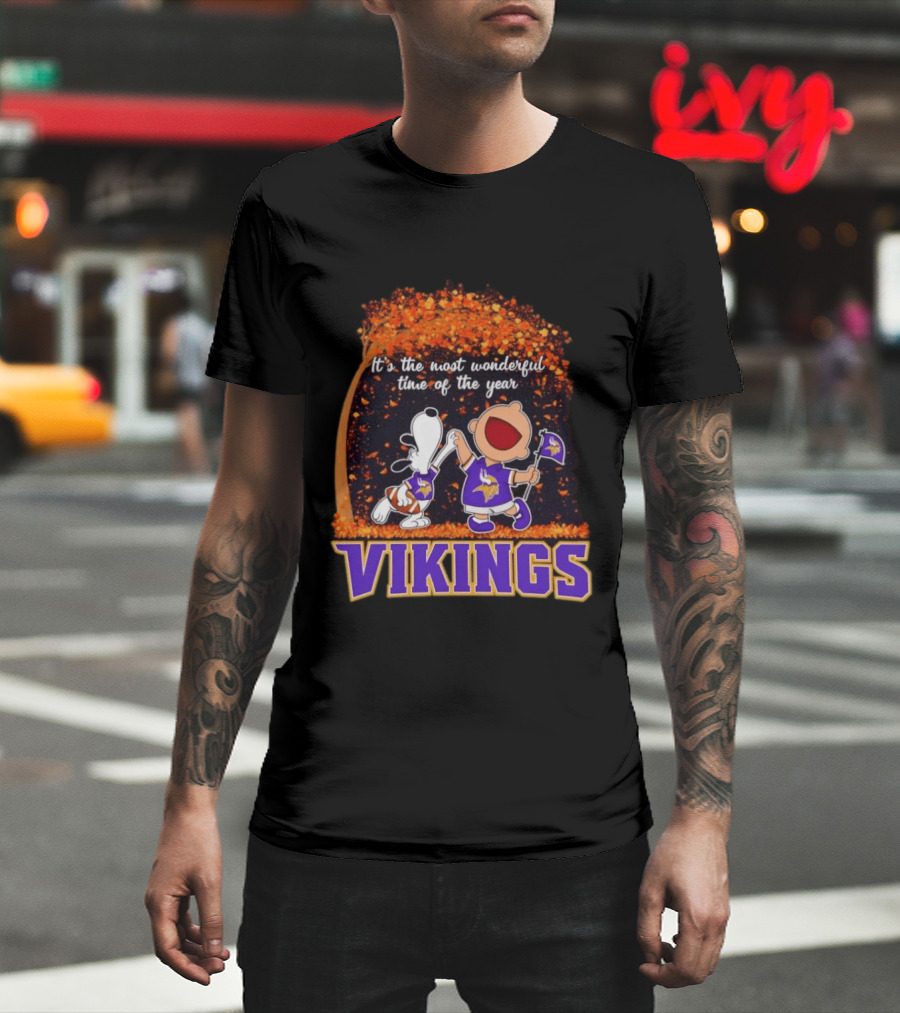Snoopy Charlie Brown Dancing Minnesota Vikings It's The Most Wonderful Time Of The Year T-Shirt