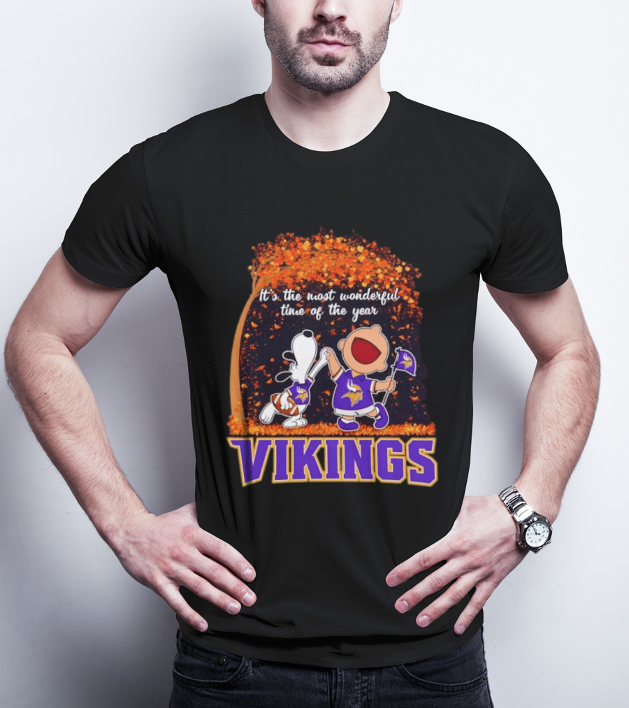 Snoopy Charlie Brown Dancing Minnesota Vikings It's The Most Wonderful Time Of The Year T-Shirt