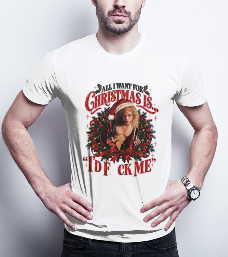 All I Want For Christmas Is I'd Fck Me Santa Hat Wreath Bow T-Shirt