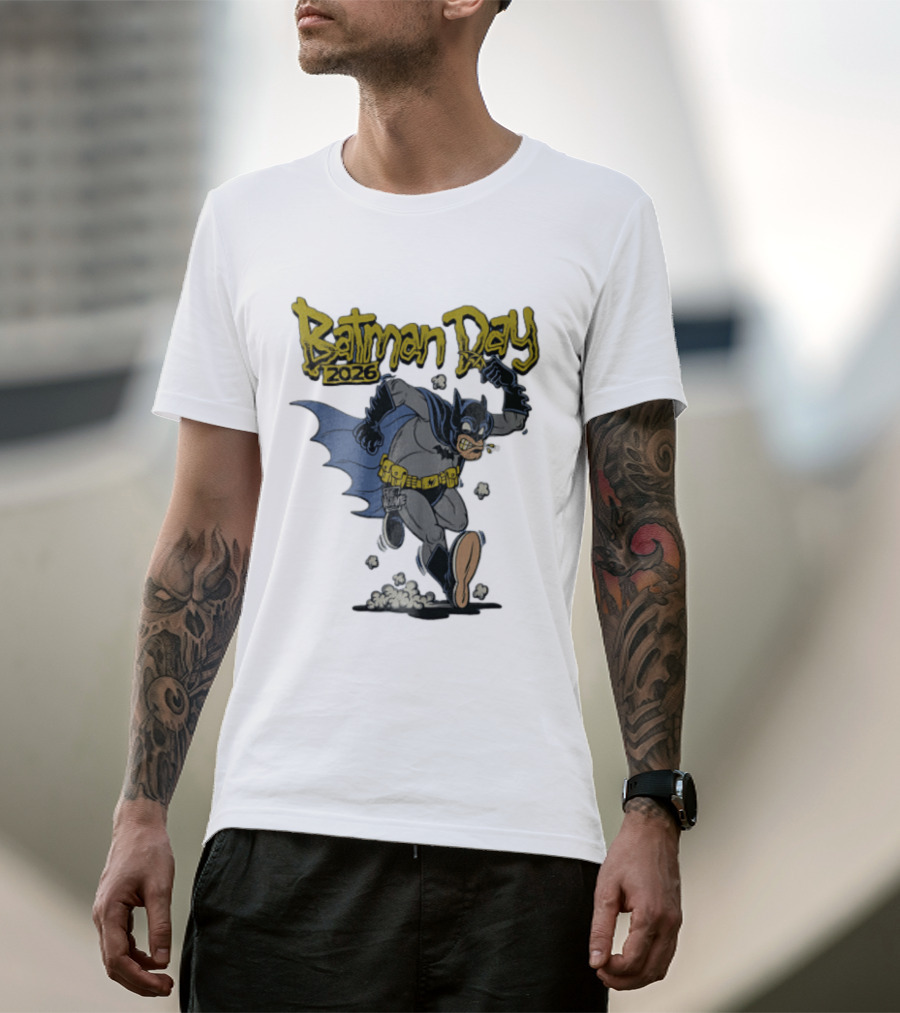 Batman Day 2026 Cartoon Running With Batarang T-Shirt