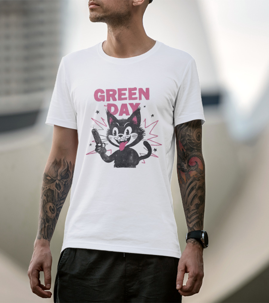 Green Day American Dream Dynamite Cat With Cartoon Dynamite T-Shirt