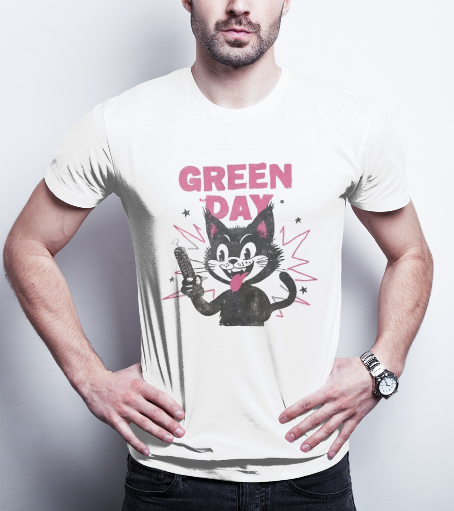 Green Day American Dream Dynamite Cat With Cartoon Dynamite T-Shirt