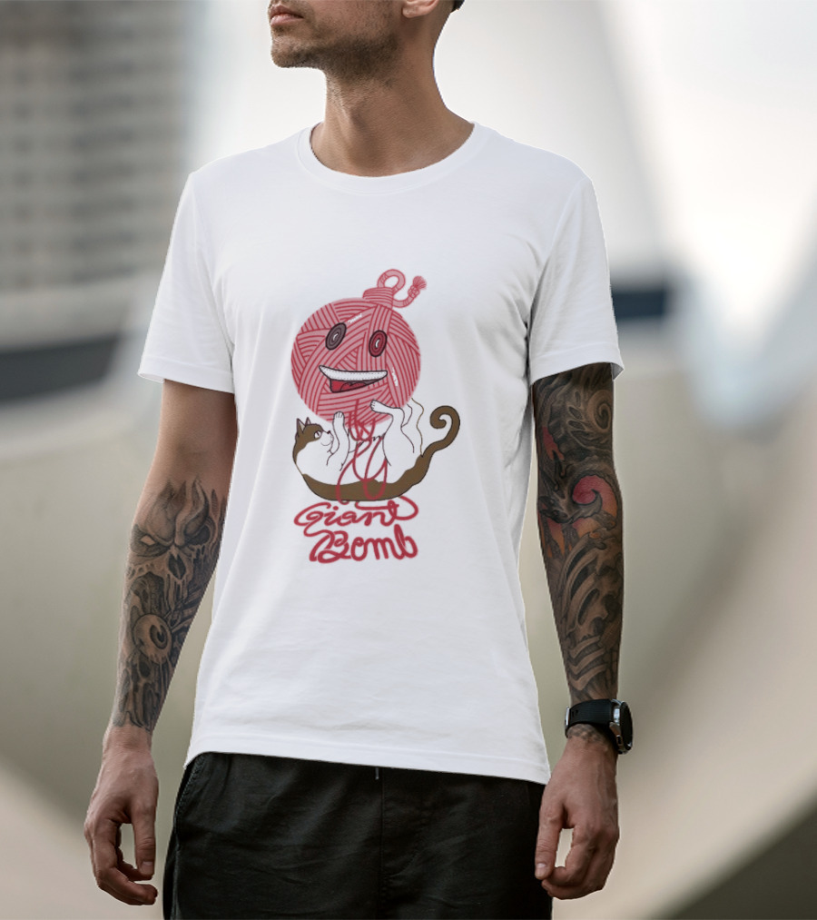 Giant Bomb Cat Monster Red Yarn Ball T-Shirt