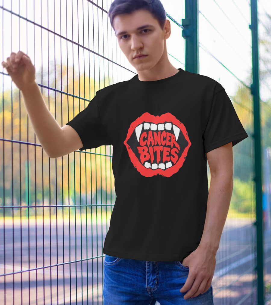 Cancer Bites Halloween Vampire Teeth 2026 T-Shirt
