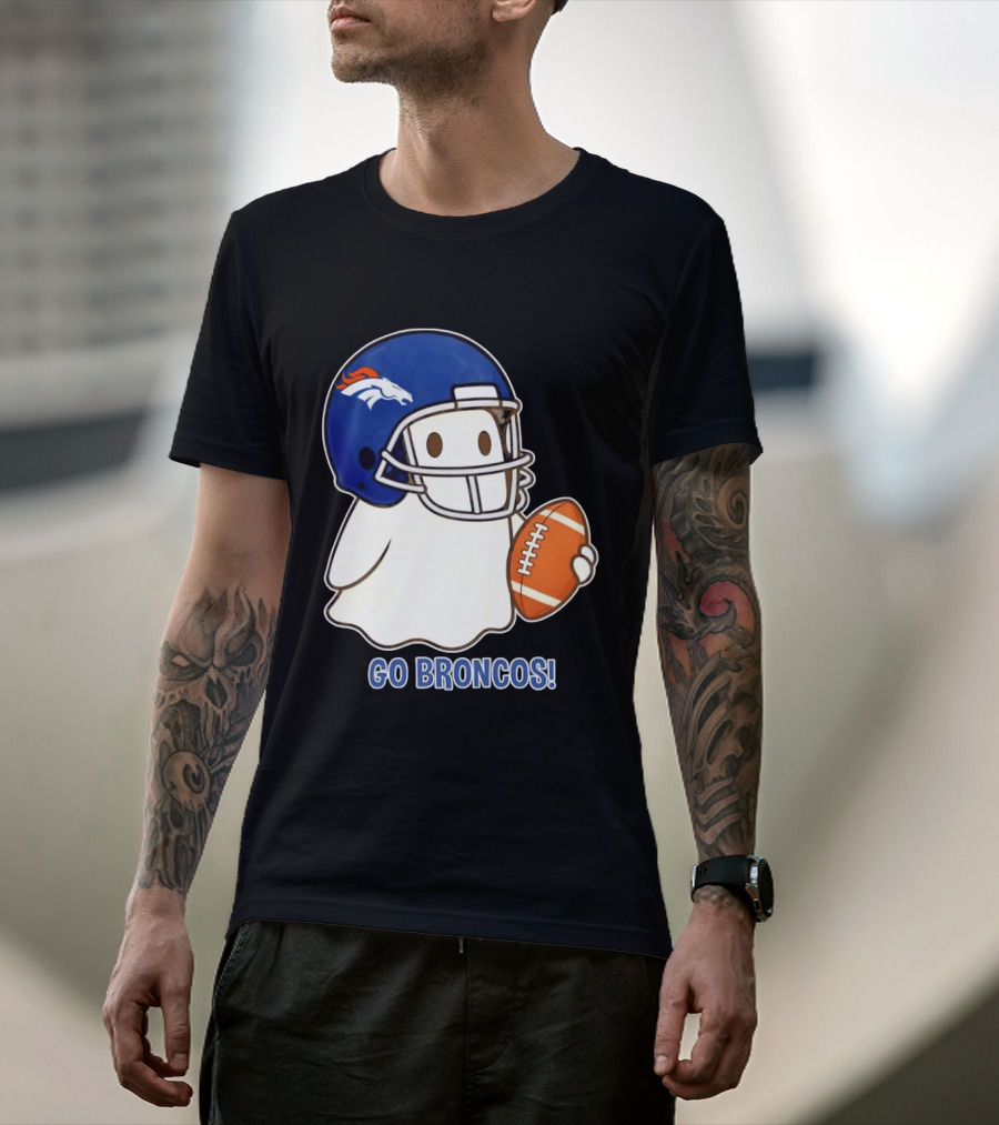 Denver Broncos Halloween Ghost Football Go Broncos T-Shirt