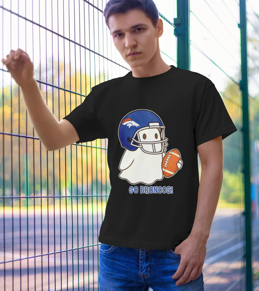 Denver Broncos Halloween Ghost Football Go Broncos T-Shirt