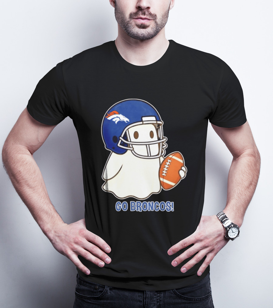 Denver Broncos Halloween Ghost Football Go Broncos T-Shirt