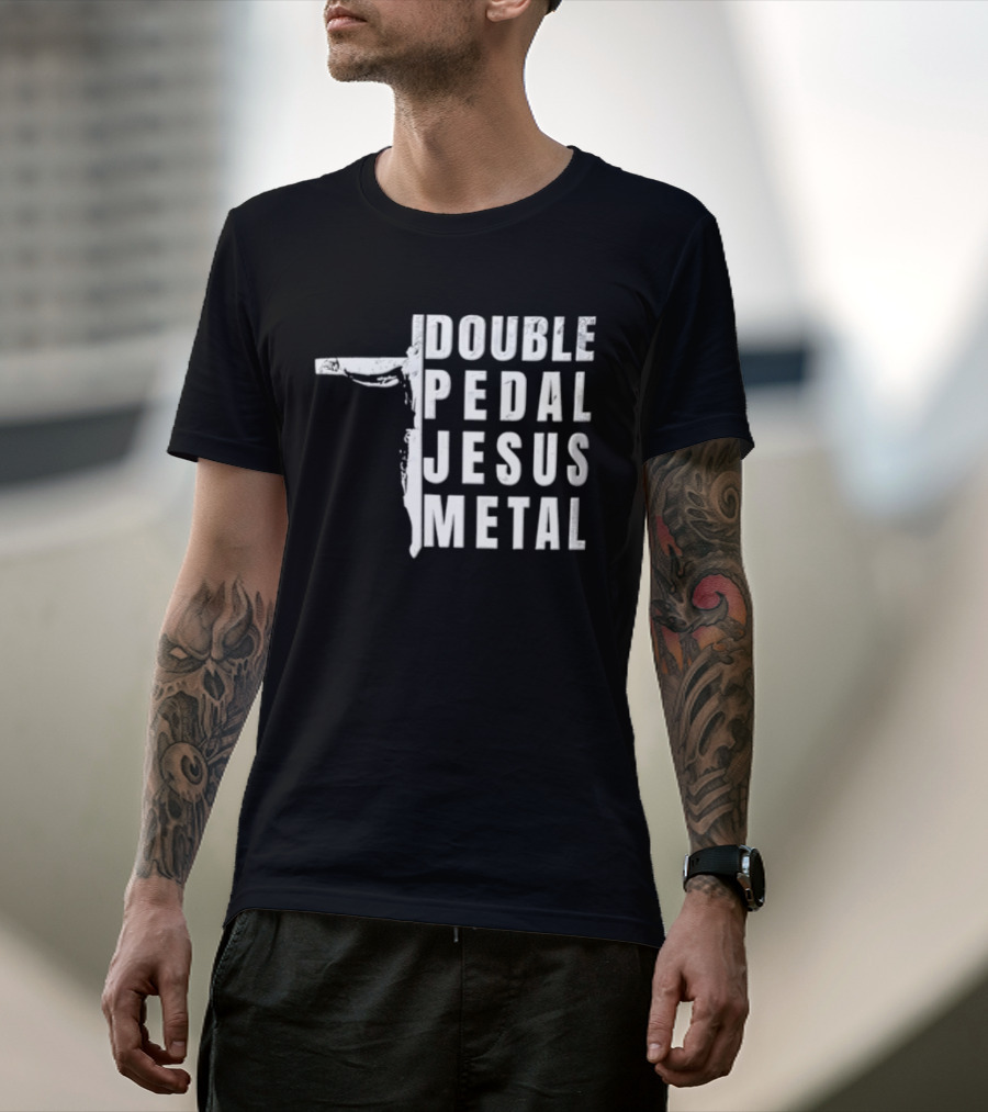 Double Pedal Jesus Metal Crucifix Shape Grunge T-Shirt