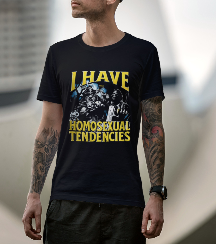 I Have Homosexual Tendencies Skeletons With Handguns Dark T-Shirt