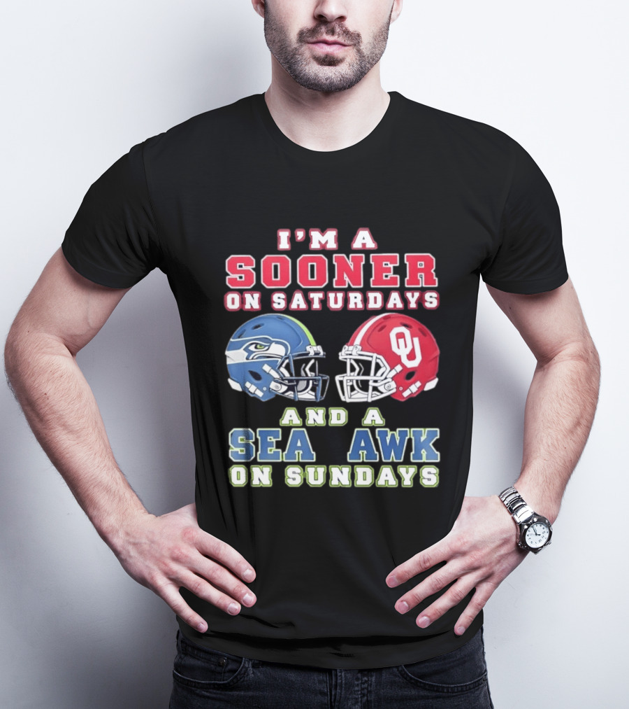 I'm A Sooner On Saturdays And A Seahawk On Sundays Football Helmet Fan Gear T-Shirt