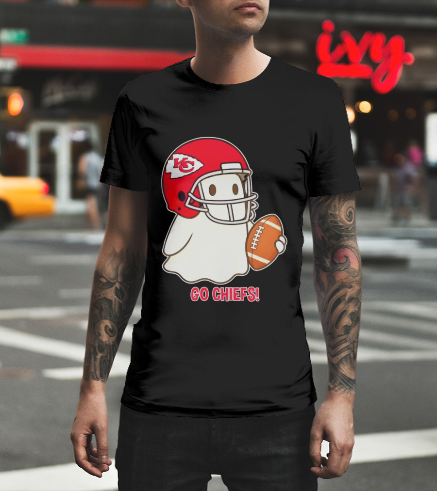 Kansas City Chiefs Go Chiefs Halloween Ghost Football Helmet T-Shirt