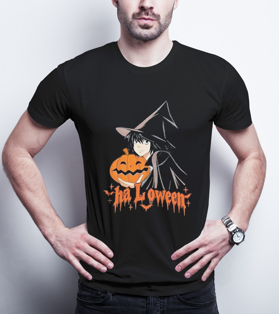 L Lawliet Witch With Pumpkin Halloween Death Note Anime T-Shirt
