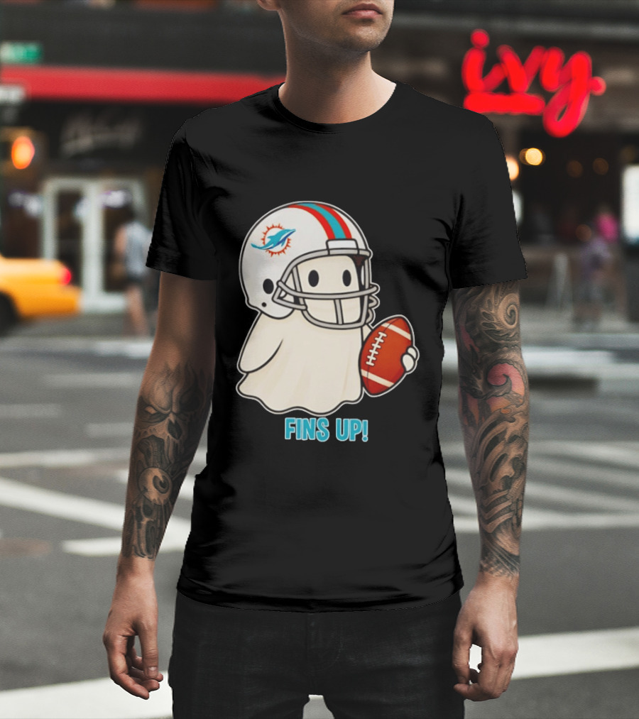 Miami Dolphins Ghost Fins Up Halloween 2026 Football Fan Gear T-Shirt