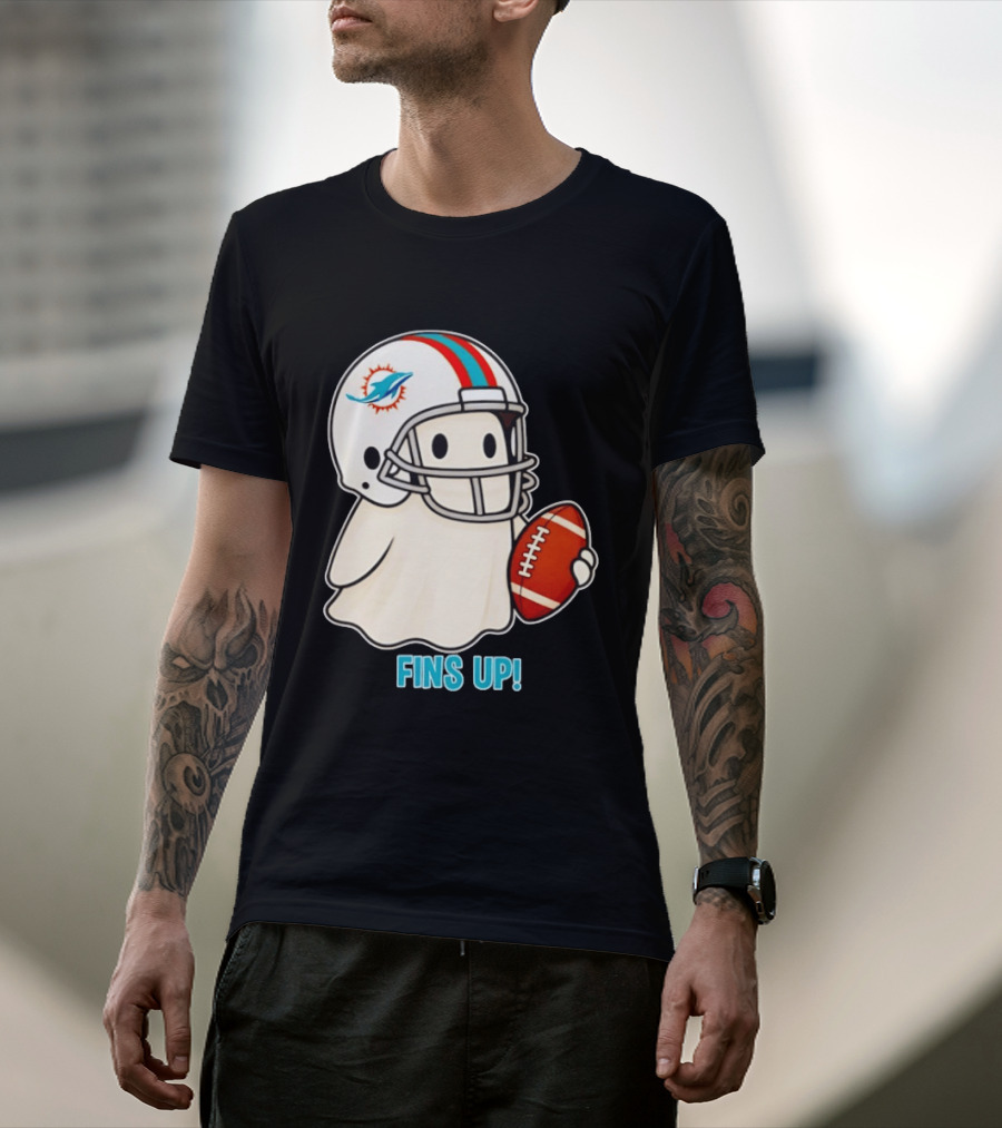Miami Dolphins Ghost Fins Up Halloween 2026 Football Fan Gear T-Shirt