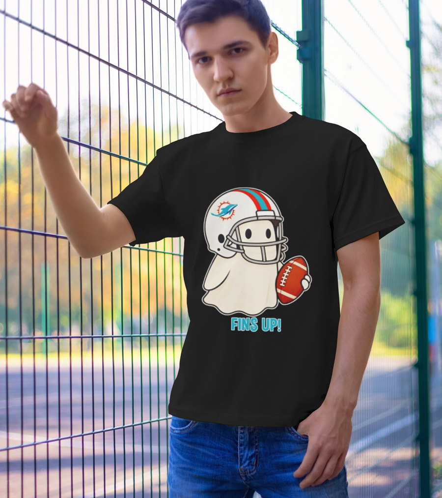 Miami Dolphins Ghost Fins Up Halloween 2026 Football Fan Gear T-Shirt