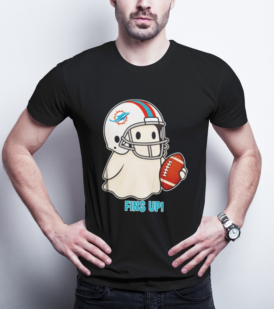 Miami Dolphins Ghost Fins Up Halloween 2026 Football Fan Gear T-Shirt