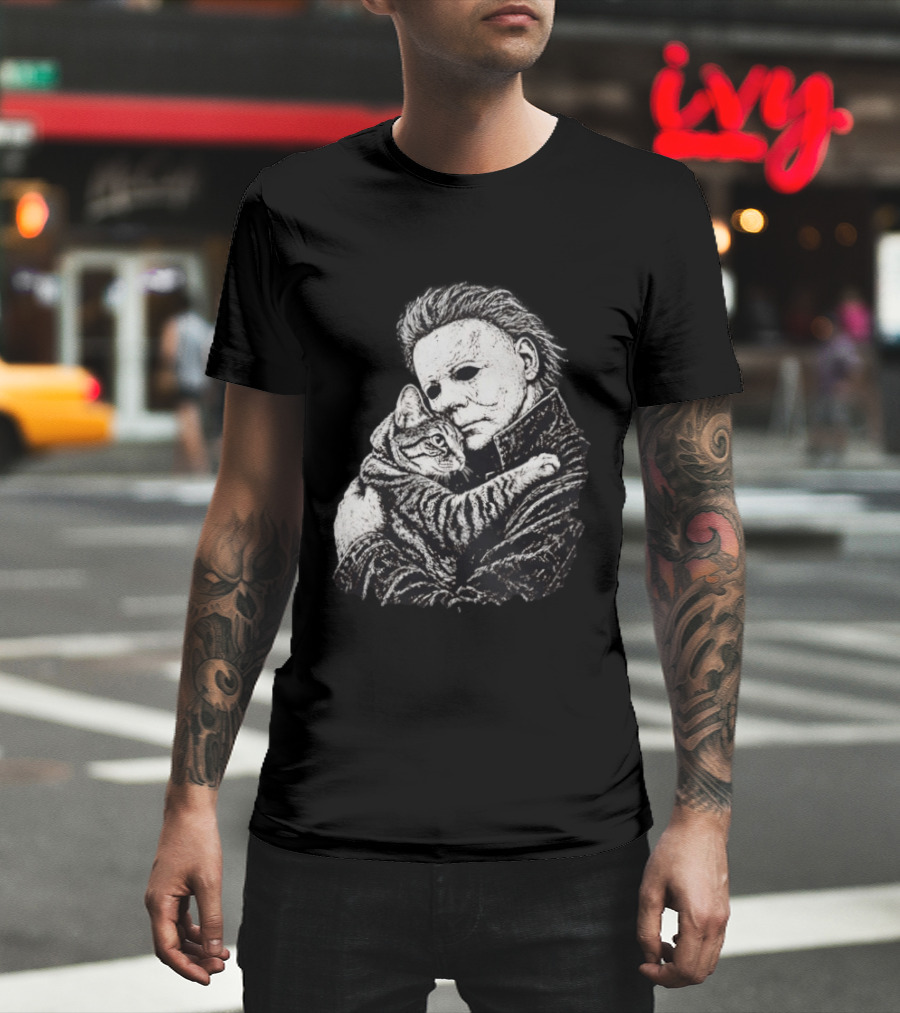 Michael Myers Hugging A Cat Halloween Horror Icon Halloween Cat Lovers T-Shirt
