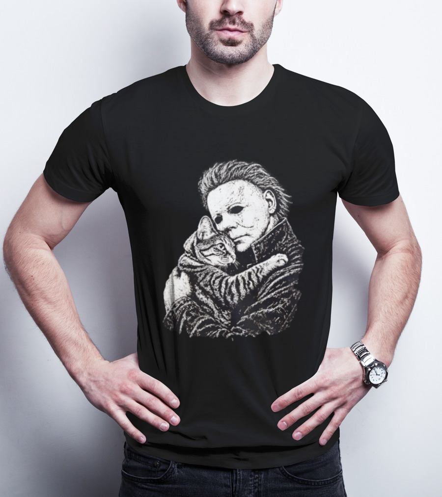 Michael Myers Hugging A Cat Halloween Horror Icon Halloween Cat Lovers T-Shirt