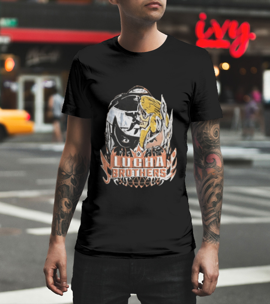 Lucha Brothers Masked Wrestlers Flames T-Shirt