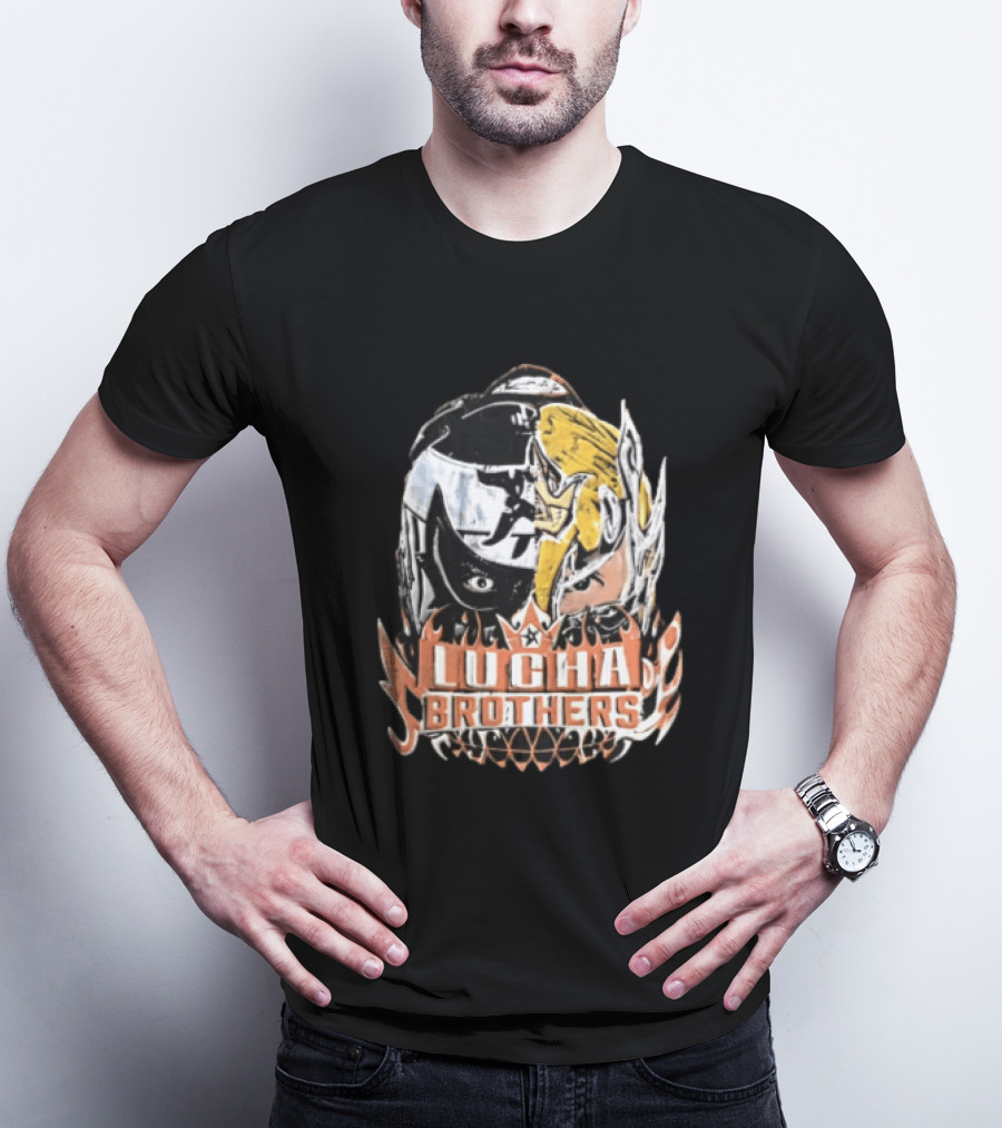 Lucha Brothers Masked Wrestlers Flames T-Shirt