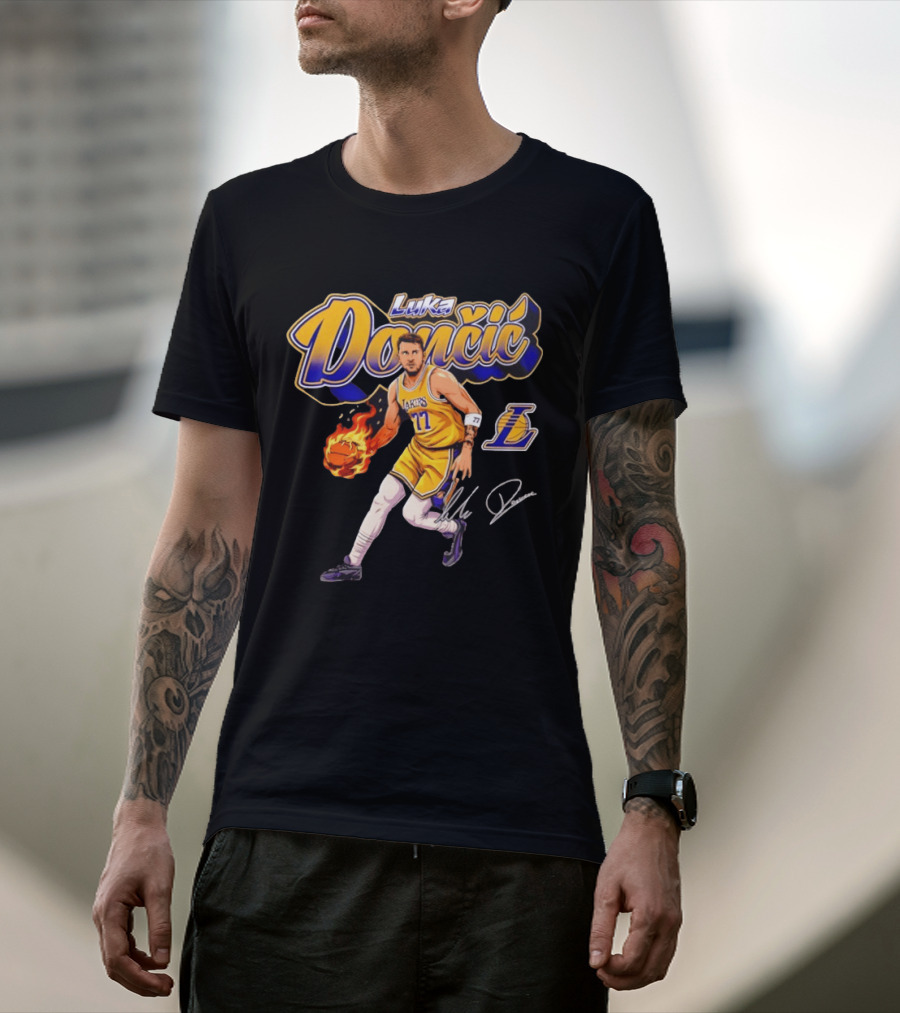 Luka Doncic Lakers 77 Signature Cursive T-Shirt