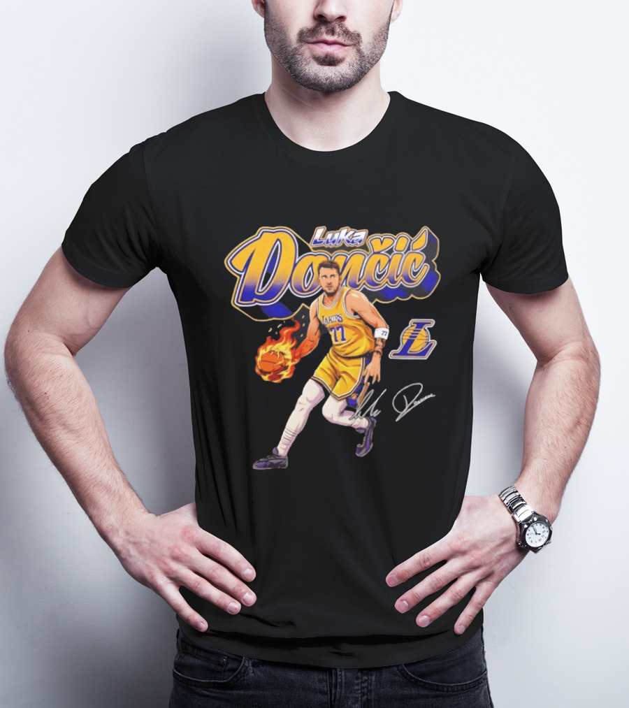 Luka Doncic Lakers 77 Signature Cursive T-Shirt