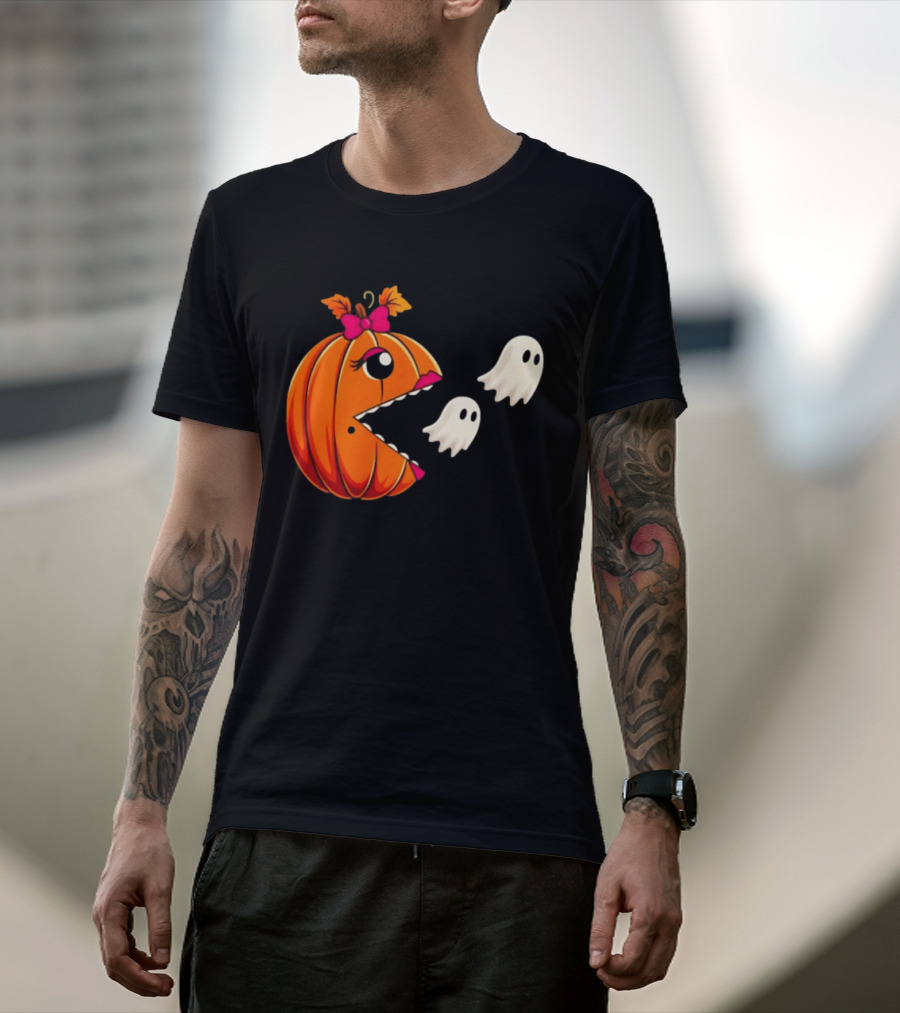 Ms PacMan Pumpkin Ghosts Halloween T-Shirt