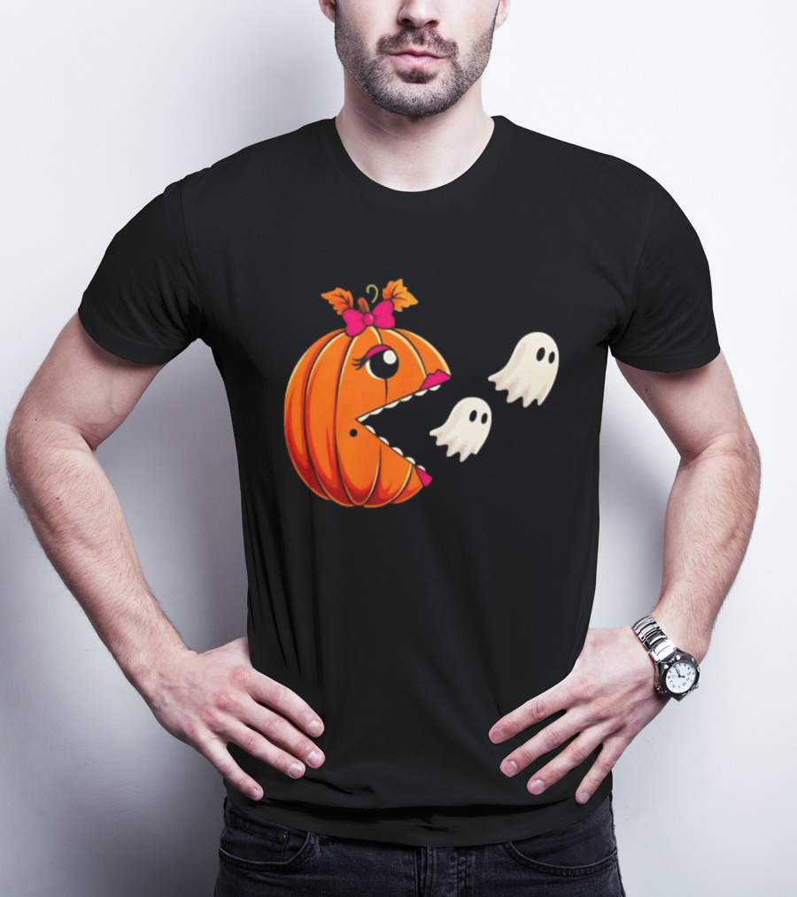 Ms PacMan Pumpkin Ghosts Halloween T-Shirt