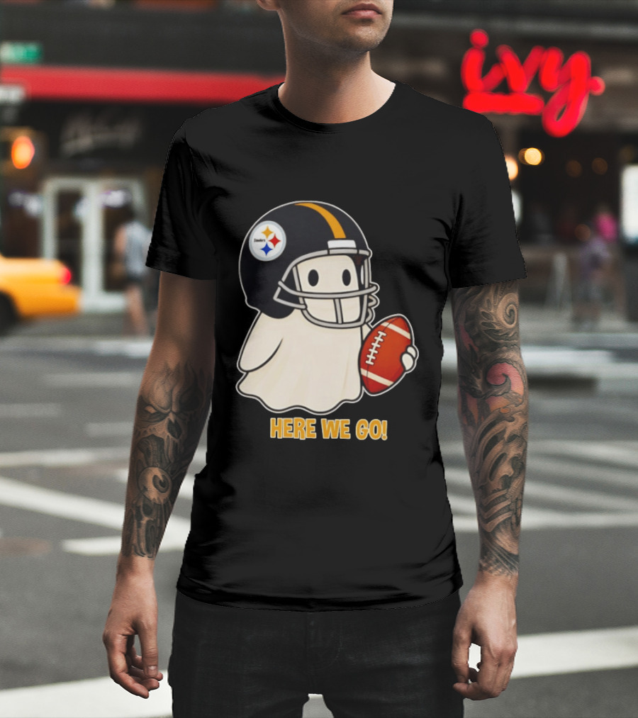Pittsburgh Steelers Halloween Ghost Football Here We Go 2026 T-Shirt