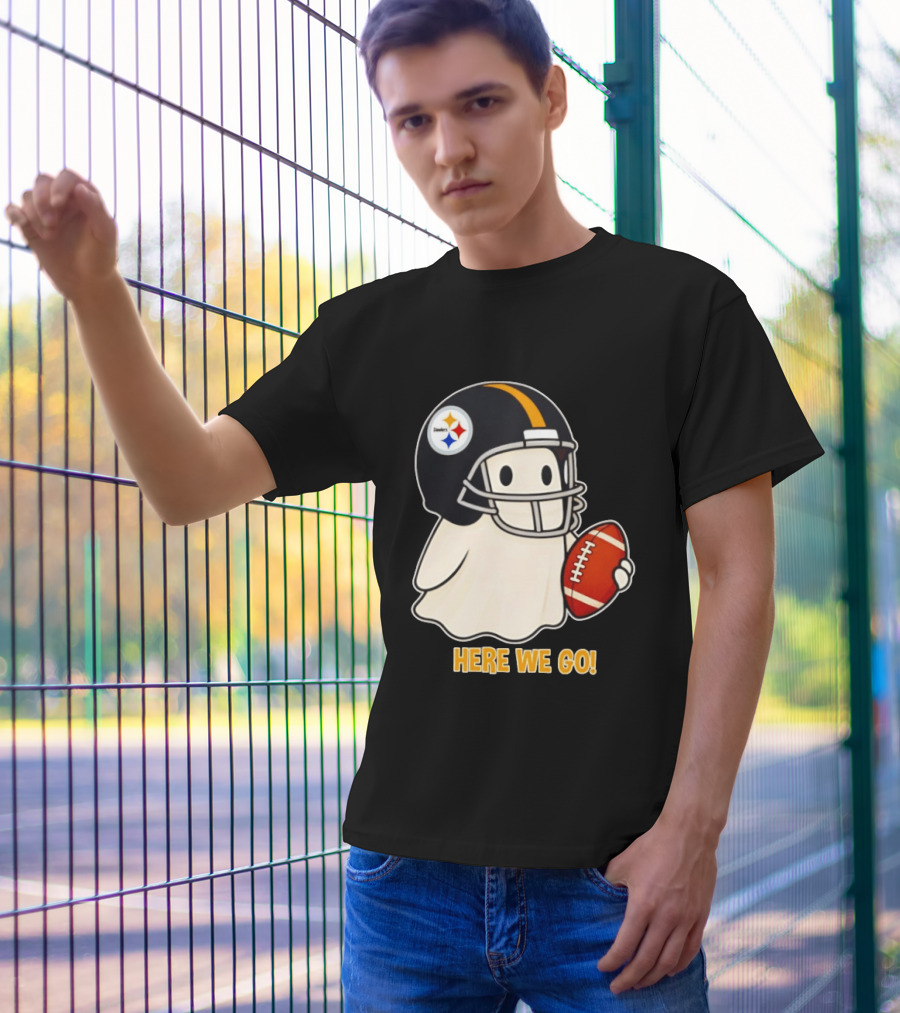 Pittsburgh Steelers Halloween Ghost Football Here We Go 2026 T-Shirt