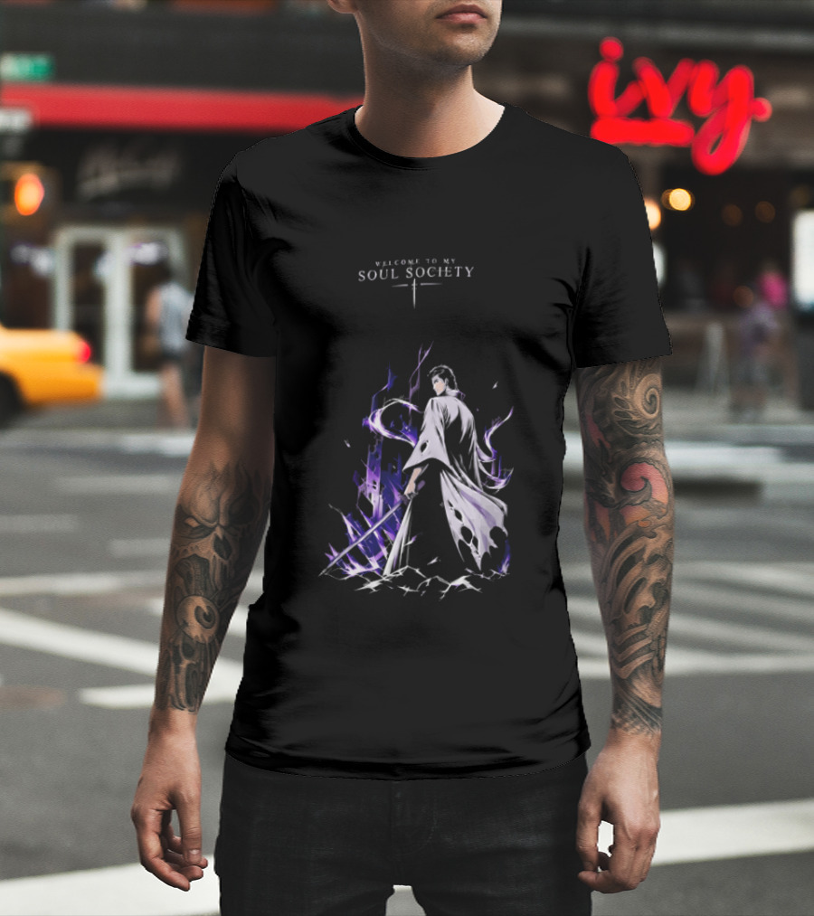 Sosuke Aizen Welcome To My Soul Society Sword Character Purple Aura T-Shirt