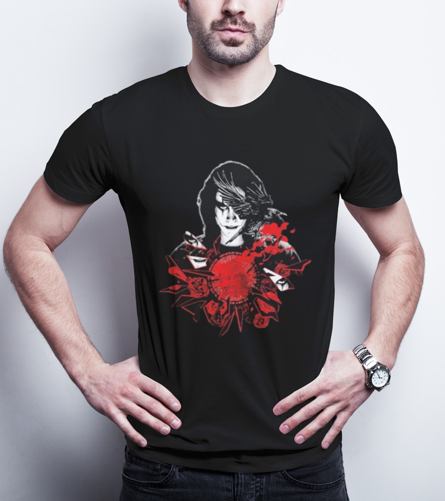 The Crow Shattered Love Red Roses And City Skyline T-Shirt