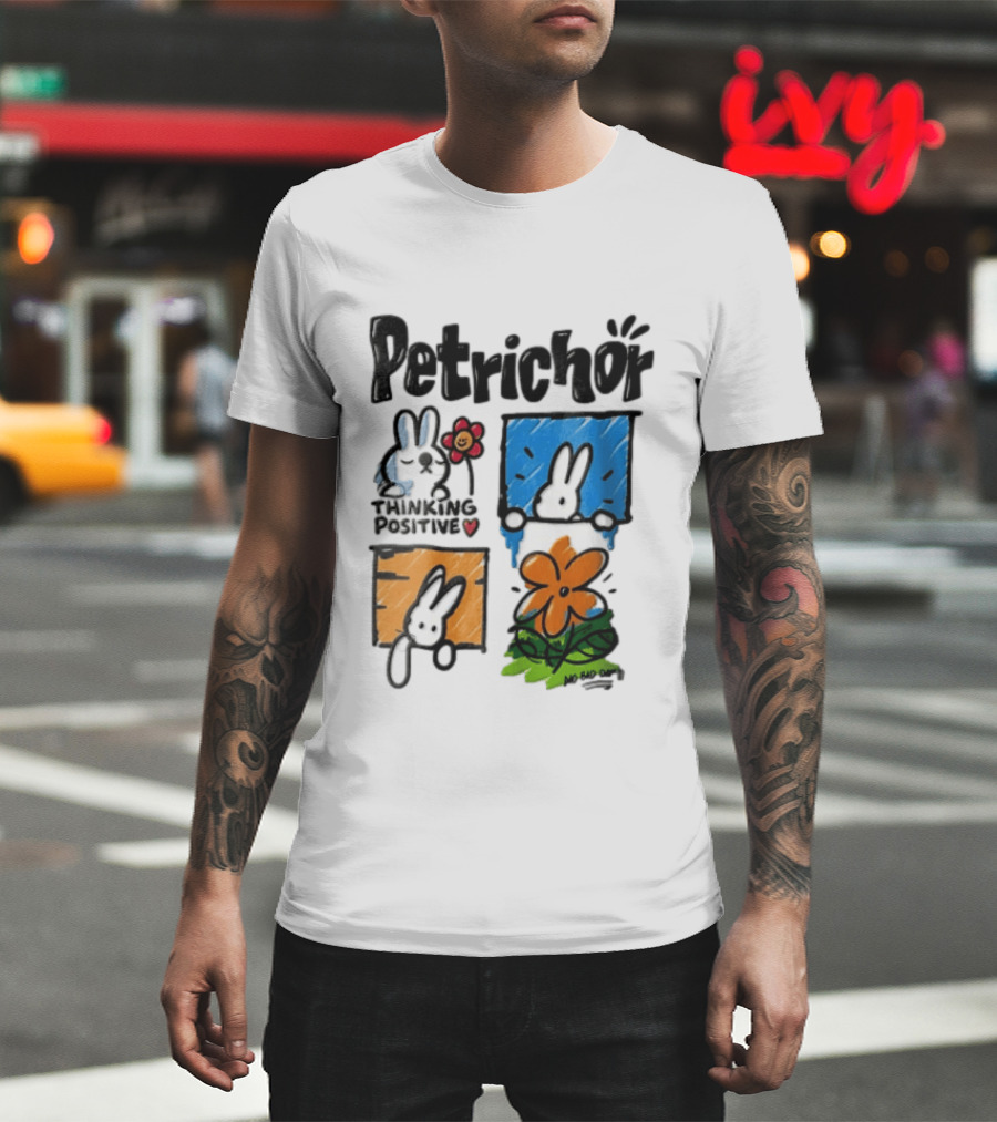 Petrichor Thinking Positive No Bad Day Bunny And Flowers T-Shirt