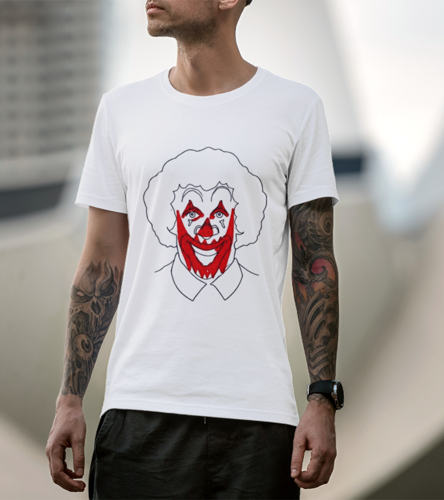 Asspizza Store Ronald Clown Face Drawing Red Lips White Collar T-Shirt