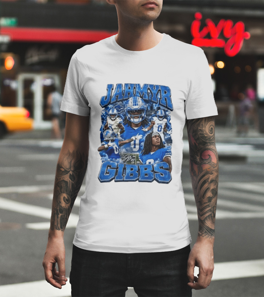 Jahmyr Gibbs Detroit Lions Blue Football T-Shirt