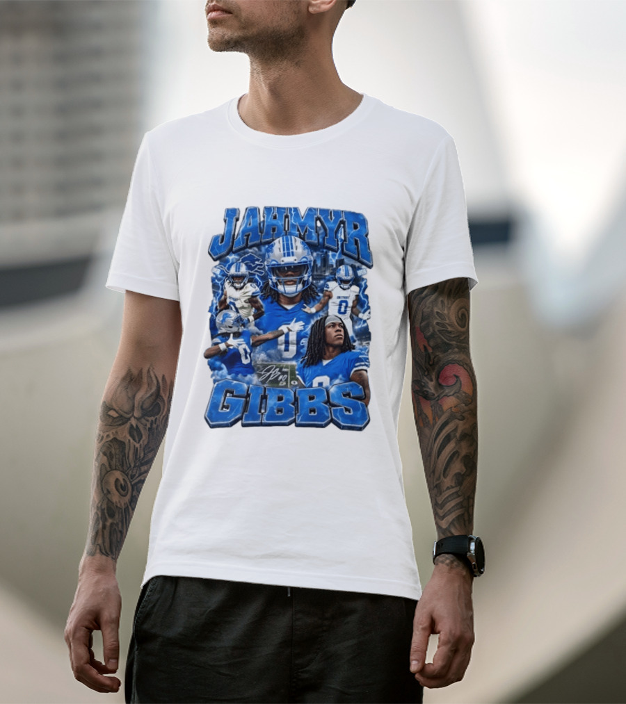 Jahmyr Gibbs Detroit Lions Blue Football T-Shirt
