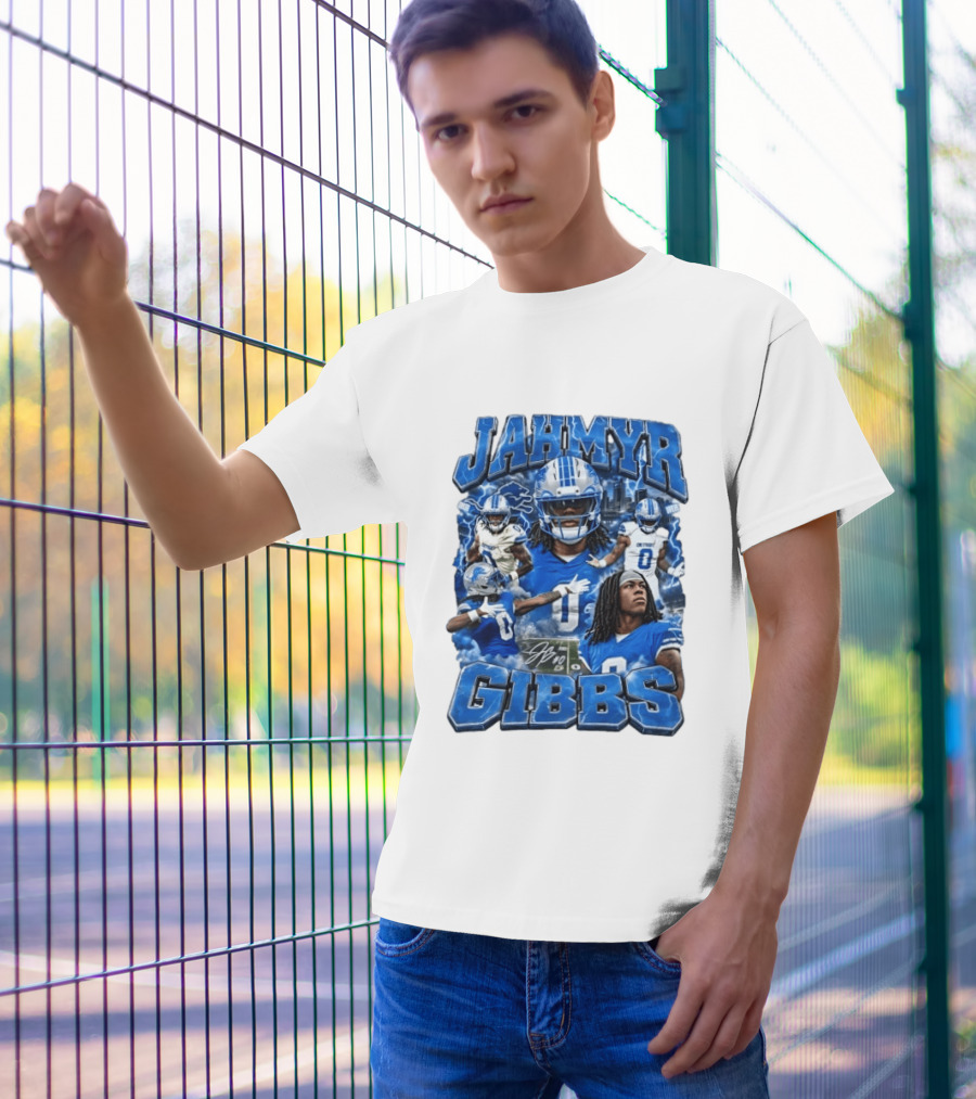 Jahmyr Gibbs Detroit Lions Blue Football T-Shirt