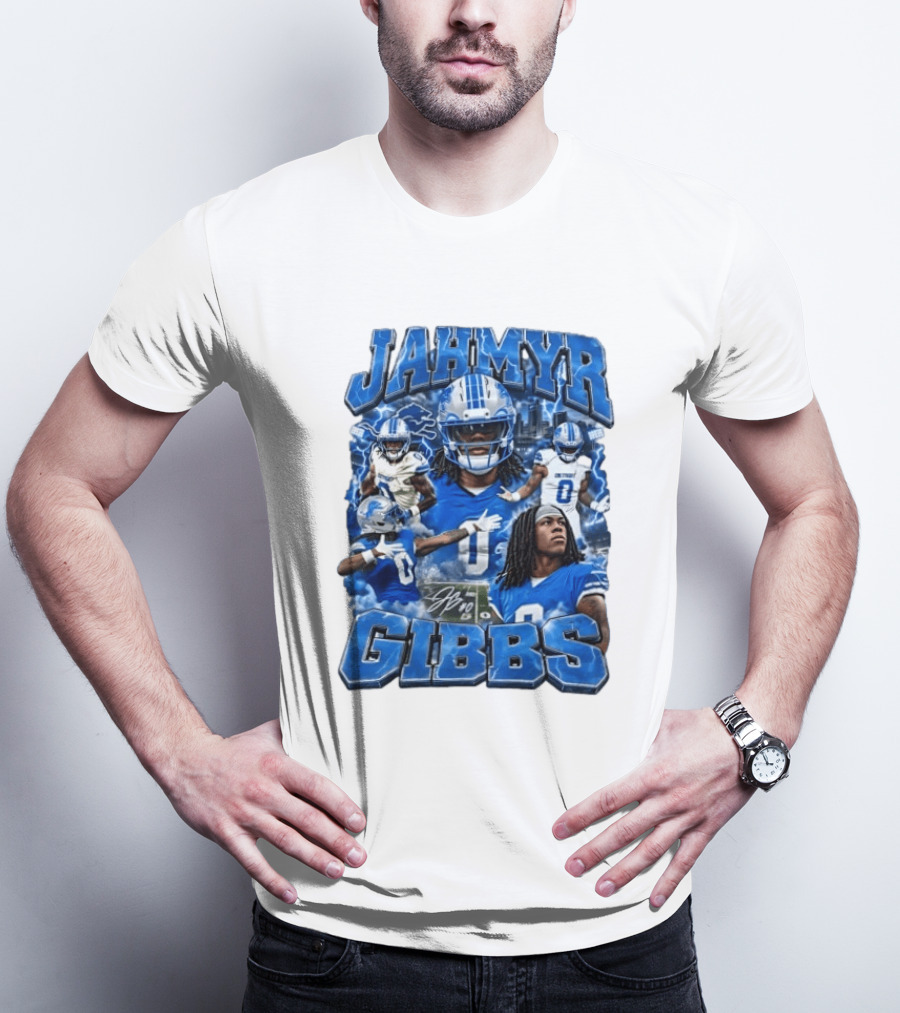 Jahmyr Gibbs Detroit Lions Blue Football T-Shirt