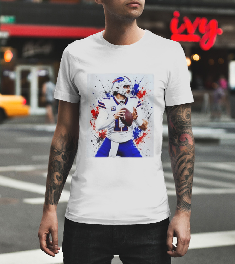 Buffalo Bills Josh Allen Paint Splatter Style Football Quarterback T-Shirt