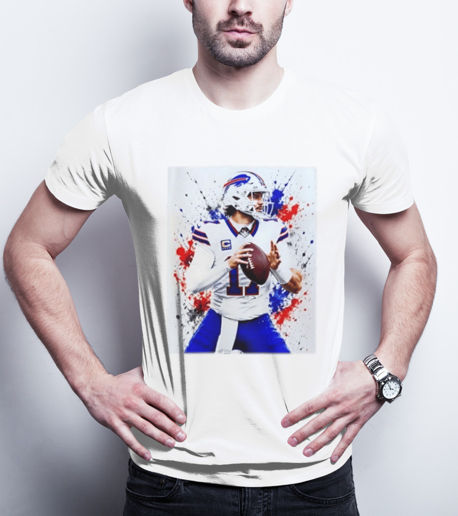 Buffalo Bills Josh Allen Paint Splatter Style Football Quarterback T-Shirt