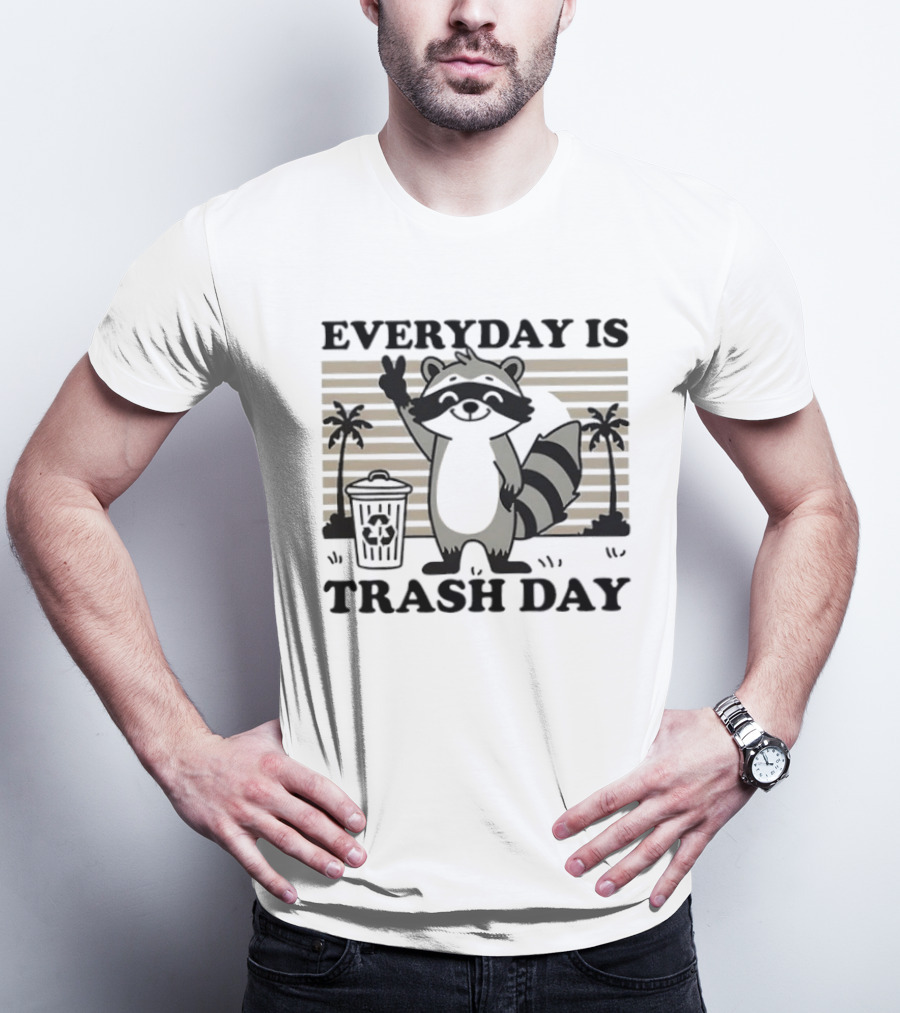 EVERYDAY IS TRASH DAY Raccoon Peace Sign With Palm Trees T-Shirt
