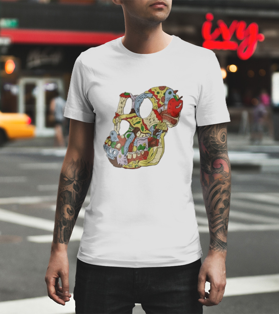 Skull Created From Pizza Burger And Fast Food T-Shirt