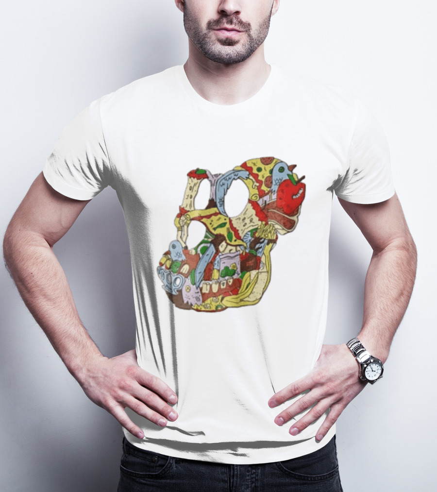 Skull Created From Pizza Burger And Fast Food T-Shirt