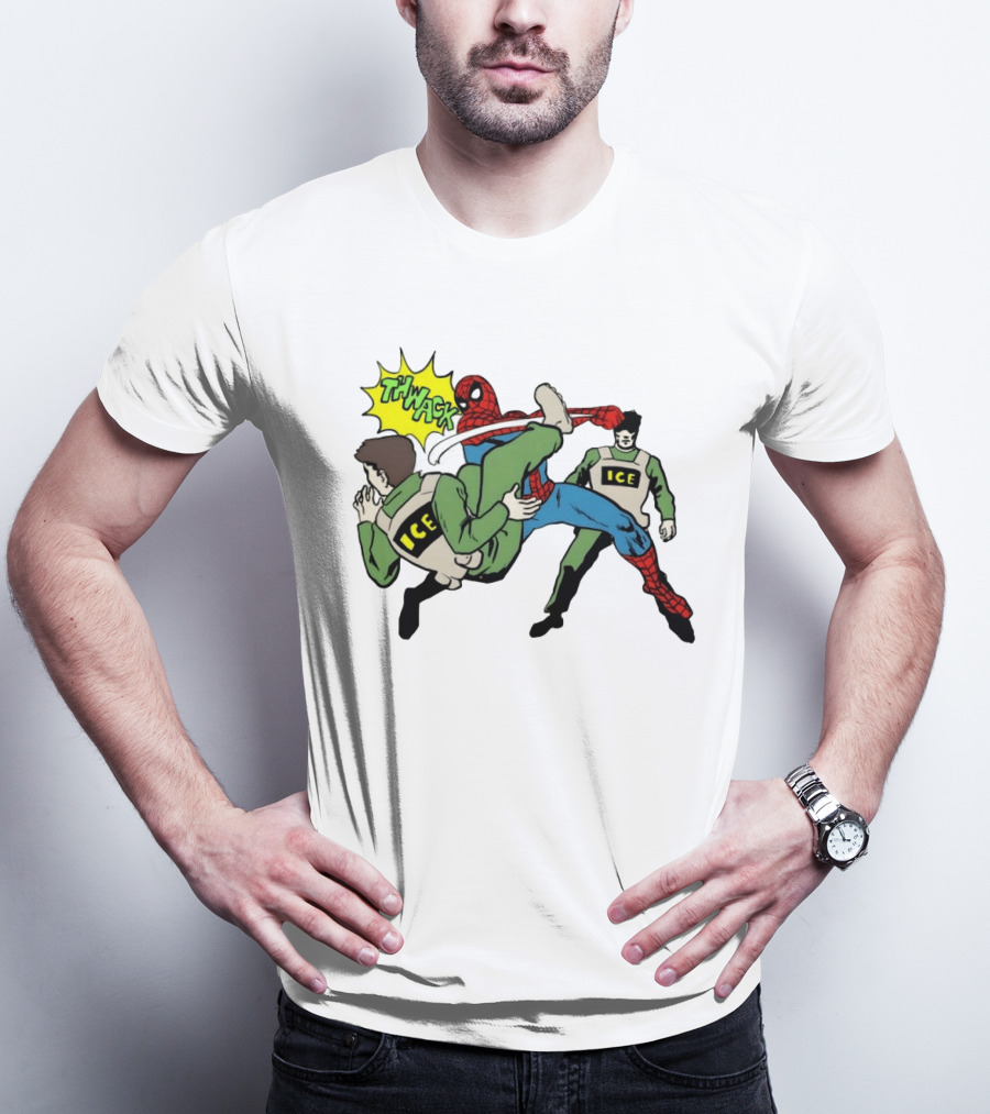 Spider Man Thwack ICE Agents Marvel Super Hero Action Scene T-Shirt