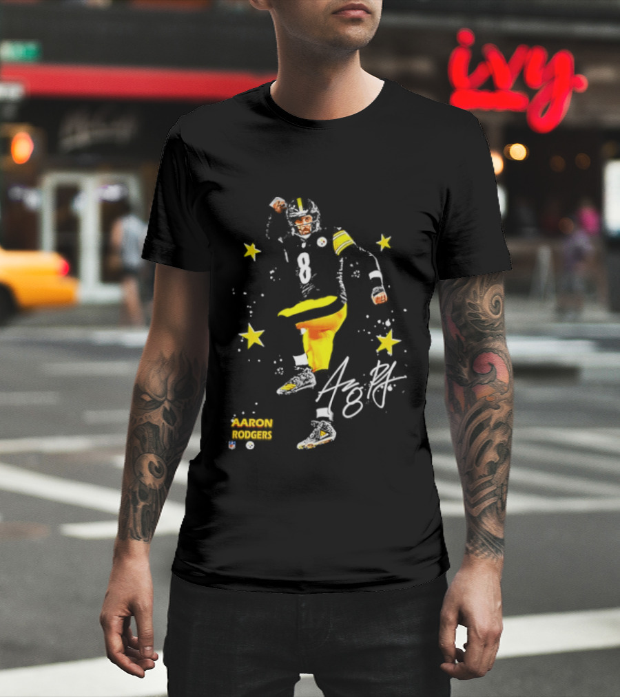 Aaron Rodgers Pittsburgh Steelers King Of The North Yellow Stars Signature T-Shirt