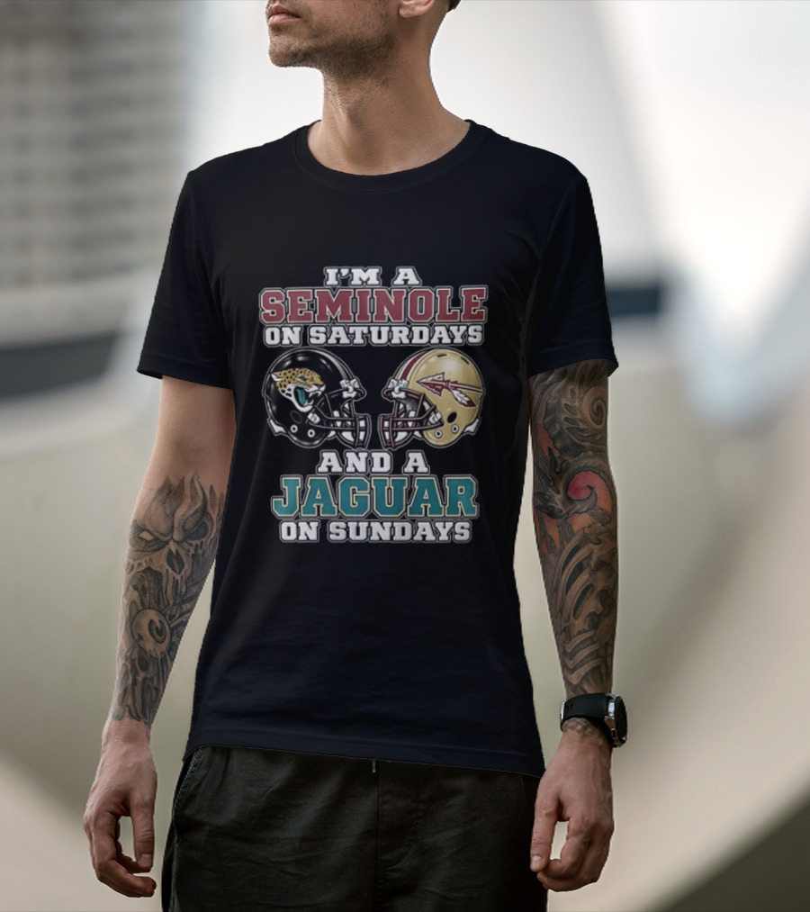 I'm A Seminole On Saturdays And A Jaguar On Sundays Football Fan Helmet T-Shirt