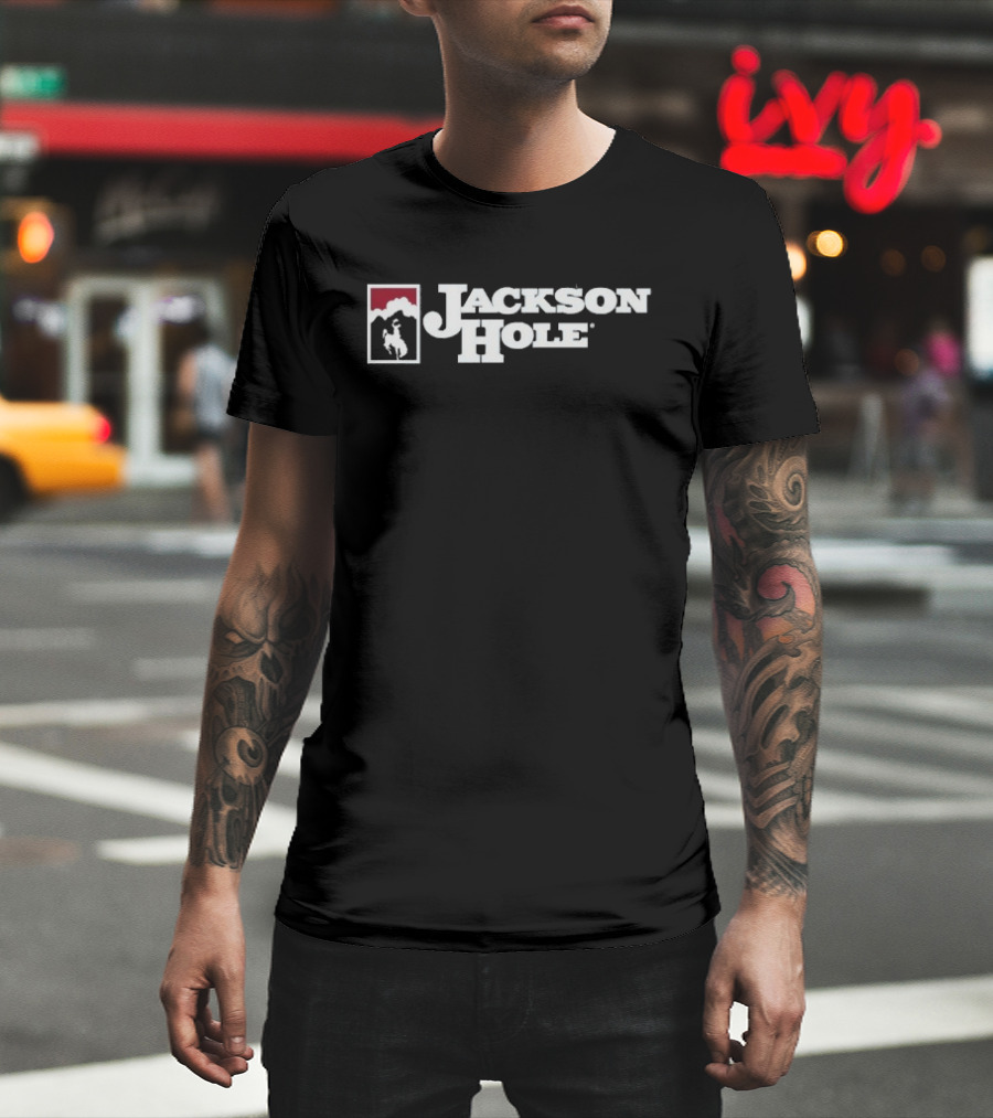 Jackson Hole Wyoming Cowboy Icon Red And White T-Shirt